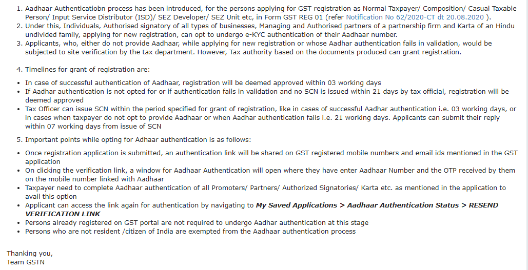 Provision For Aadhar Authentication In Gst Registration Ca Cult